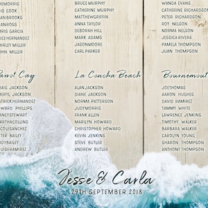 Beach Wedding Seating Chart, Ocean Theme Table Plan, Destination ...