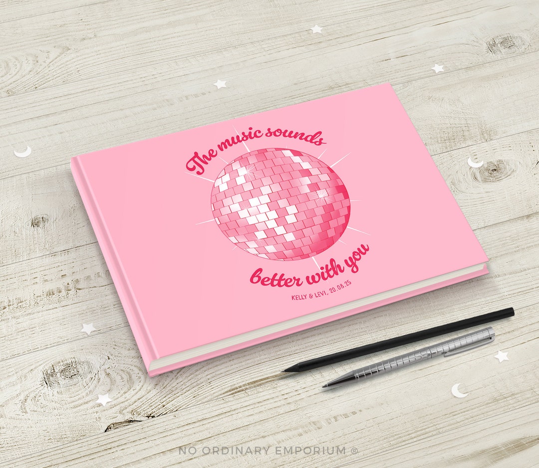 Disco Wedding Guest Book, Personalised Retro Music Theme Guestbook ...