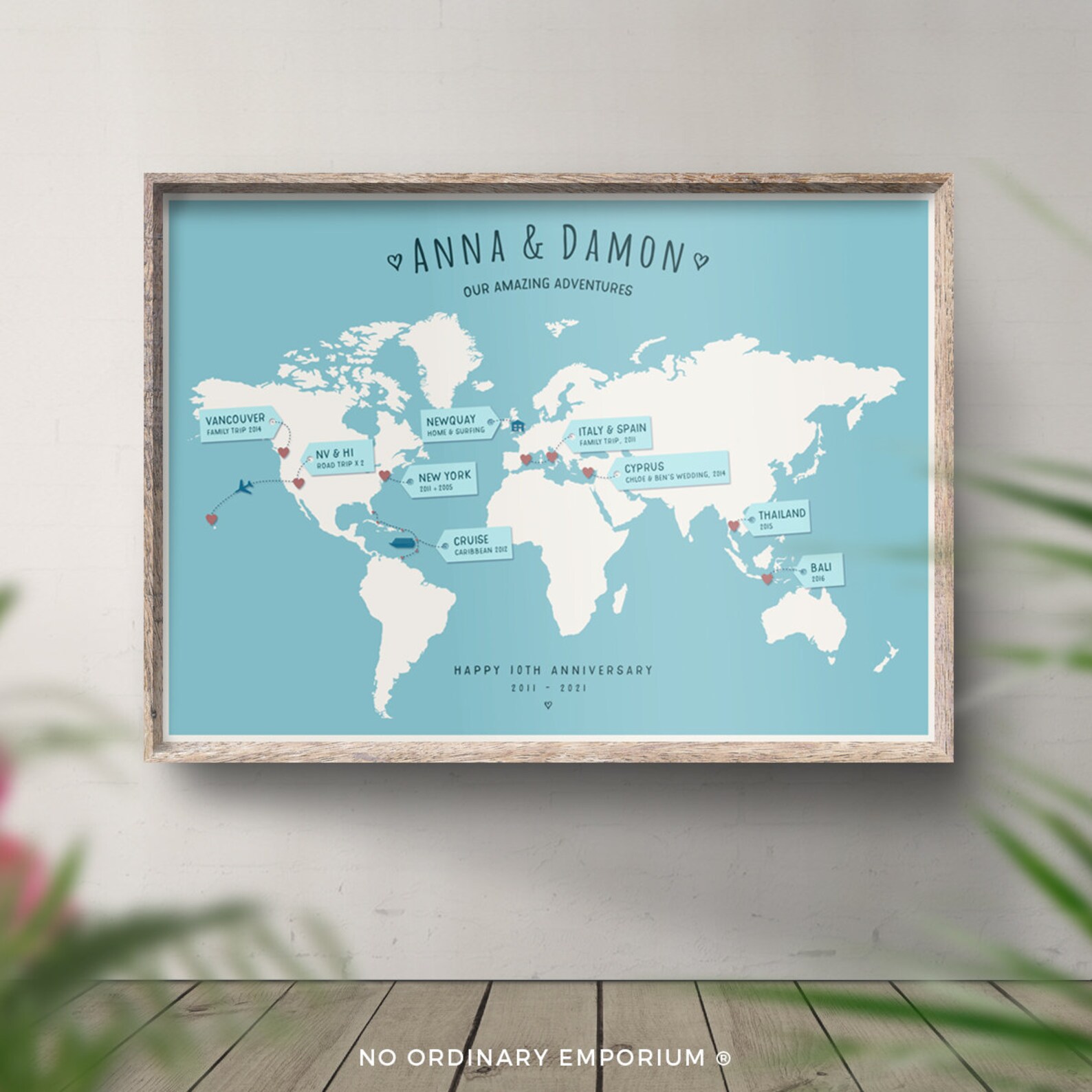 Personalised Travel Map Print Custom World Map Places Been | Etsy UK