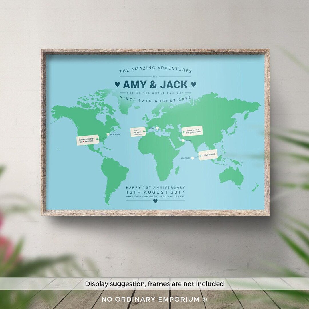Personalised World Map, Custom Travel Map Print, Places We've Been Map ...