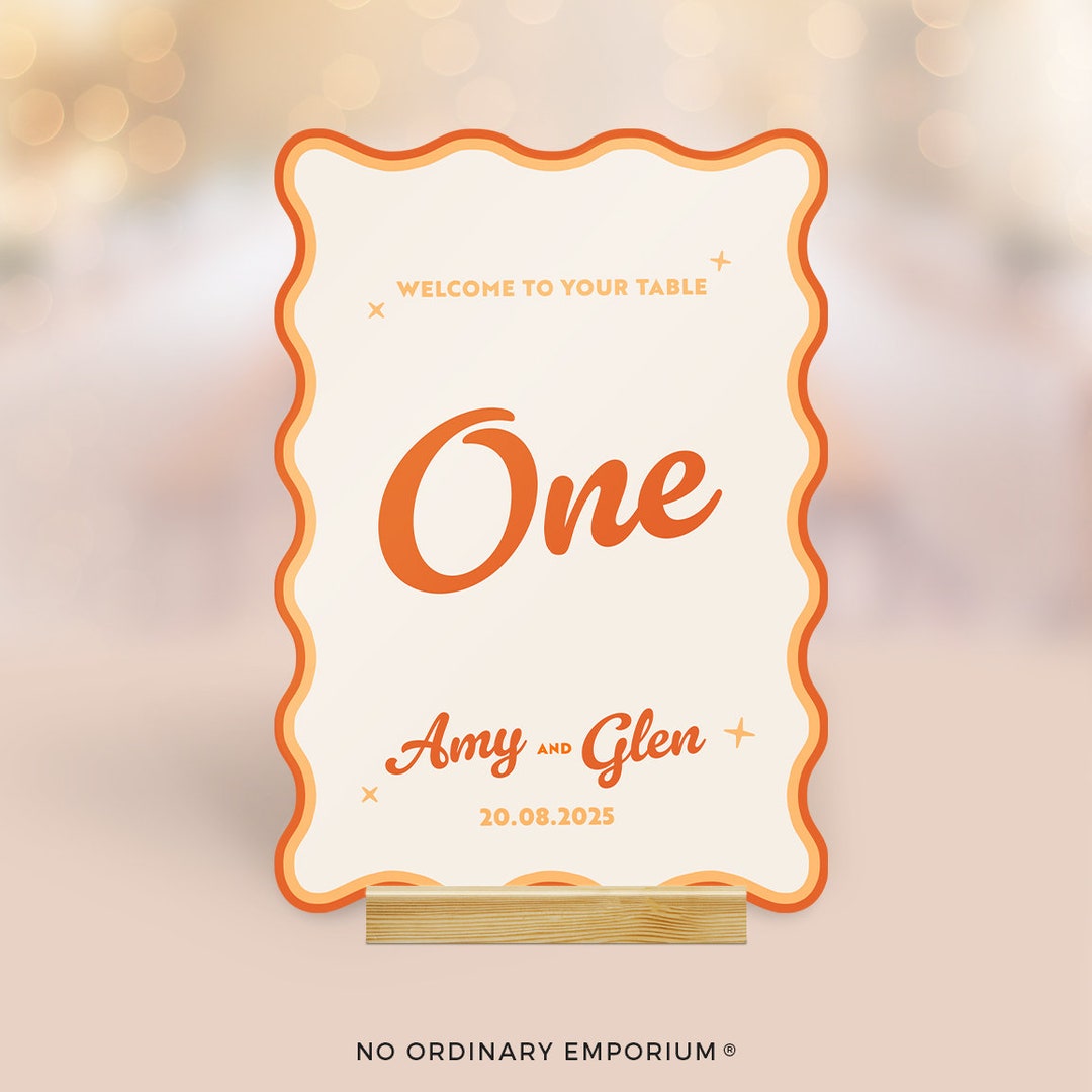 Retro Table Names, Wavy Table Numbers, 60s 70s Wedding, Quirky Wedding ...