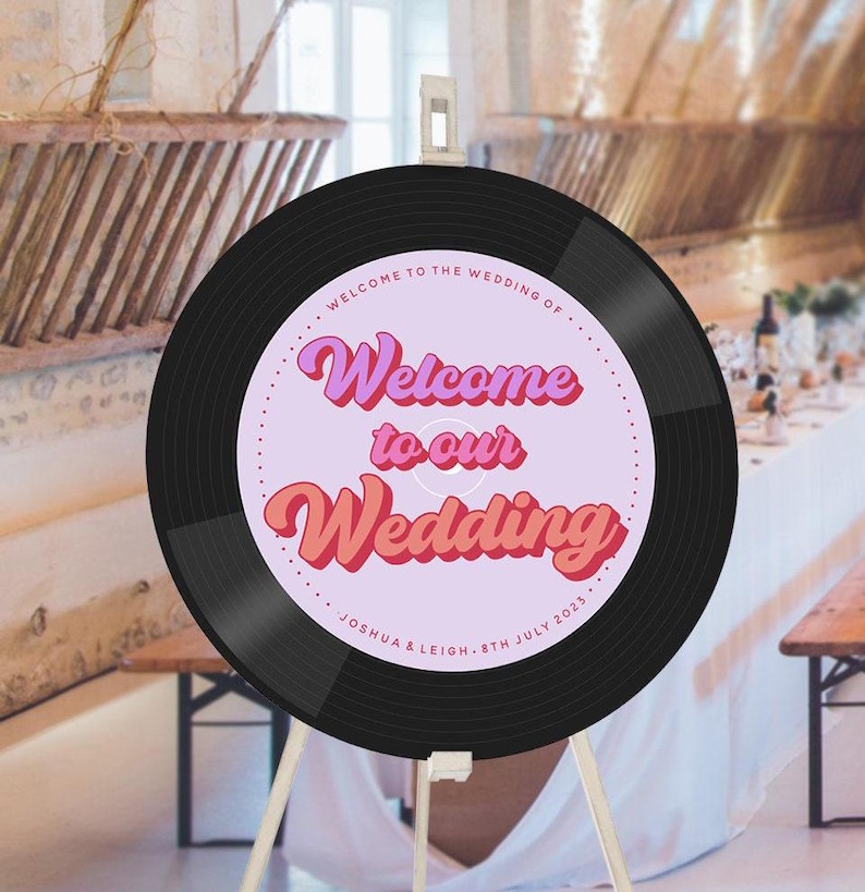 Record Welcome Sign, Groovy Vinyl Music Theme Wedding Sign, Retro ...