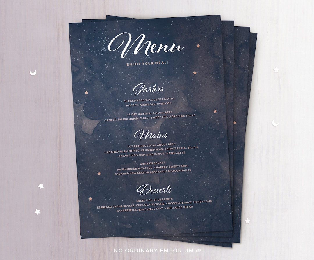 Moon and Stars Menus, Celestial Wedding Decor, Starry Night Theme, Luna ...