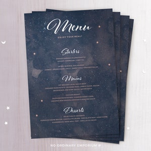 Moon and Stars Menus, Celestial Wedding Decor, Starry Night Theme, Luna ...