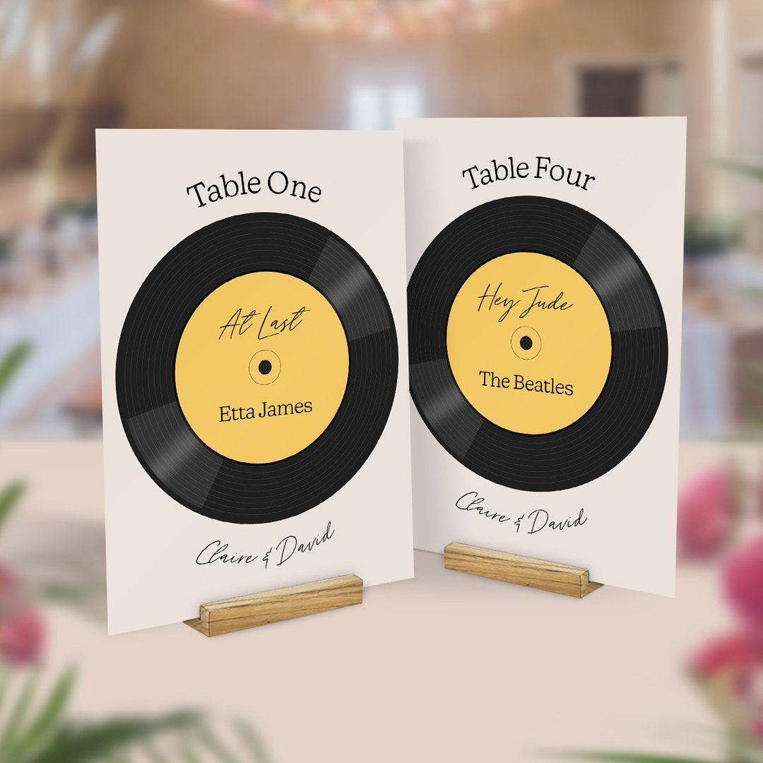 Record Table Cards, Music Theme Wedding Table Names, Vintage Vinyl ...