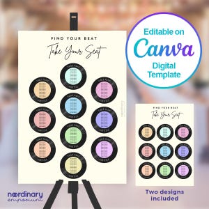 CANVA EDITABLE DIGITAL Bundle, Vinyl Record Table Plan, Table Name ...