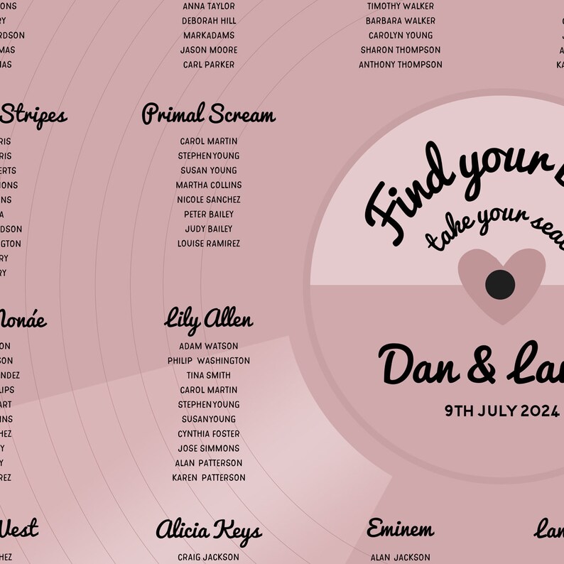 Record Table Plan Vinyl Seating Chart Music Theme Wedding - Etsy