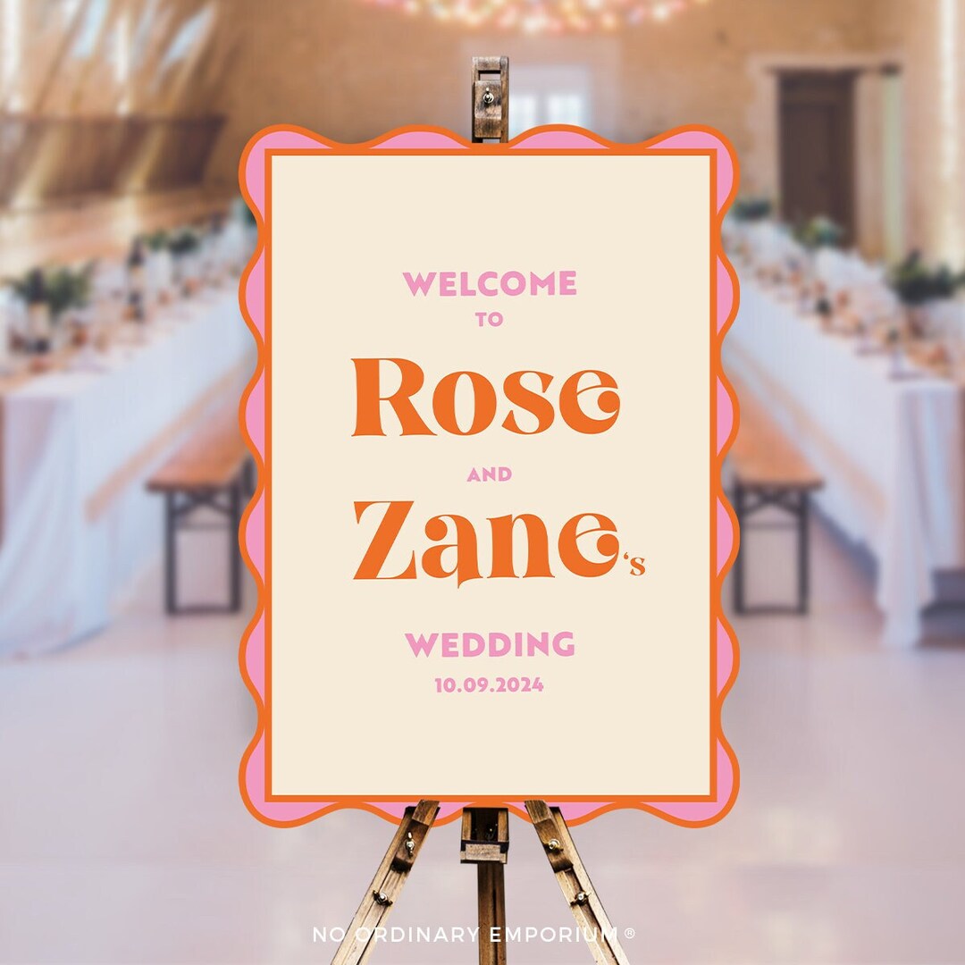 Wavy Retro Sign, Wave Wedding, Wedding Reception Sign, Retro Welcome ...