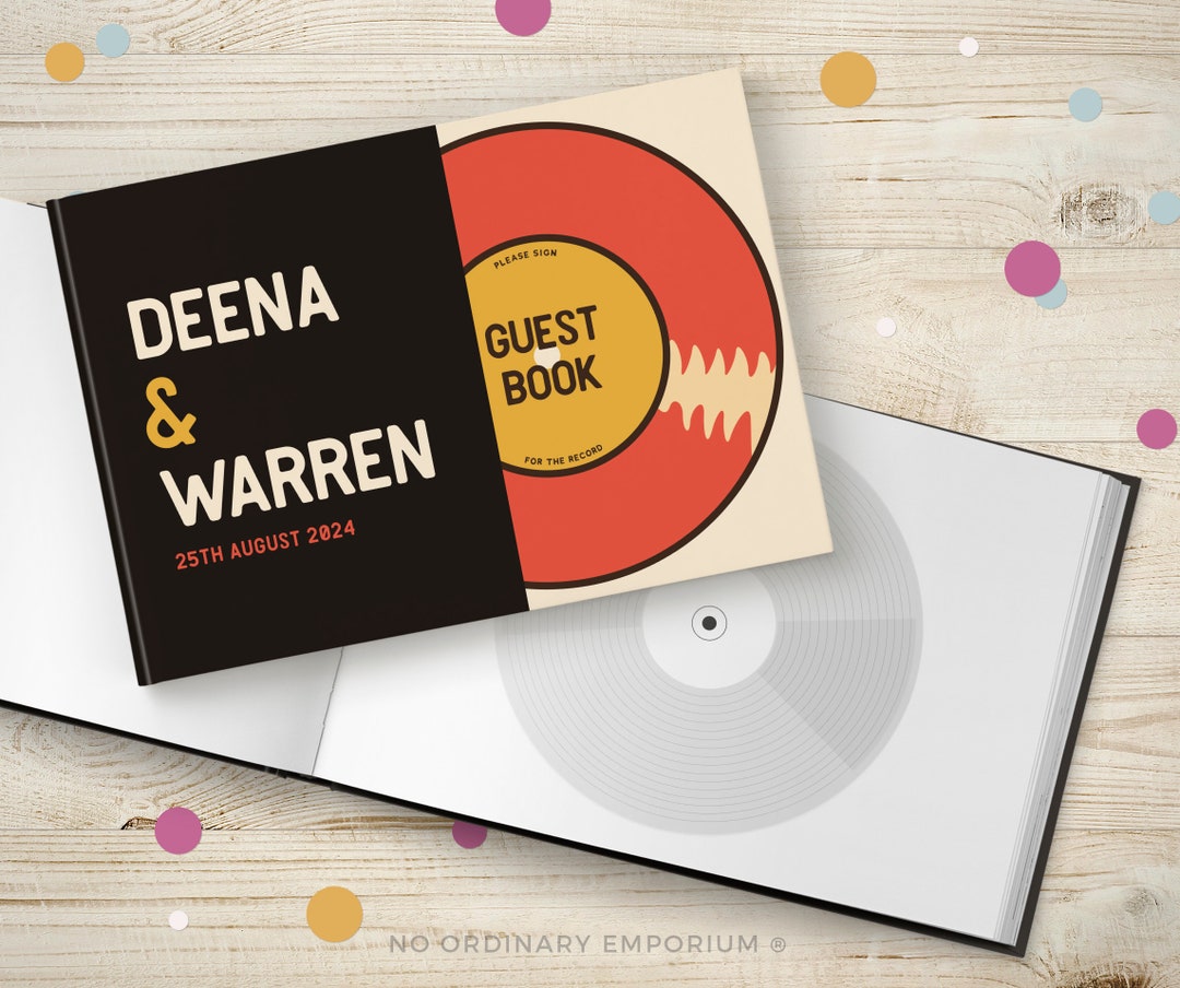 Groovy Record Wedding Guest Book, Retro Music Theme Guestbook, Vinyl ...