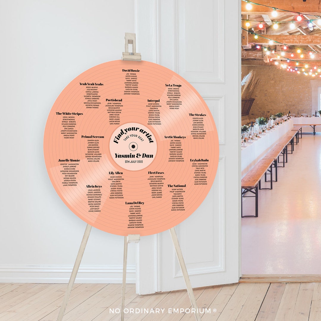 Vinyl Style Seating Chart, Record Shape Table Plan, Music Theme Wedding ...