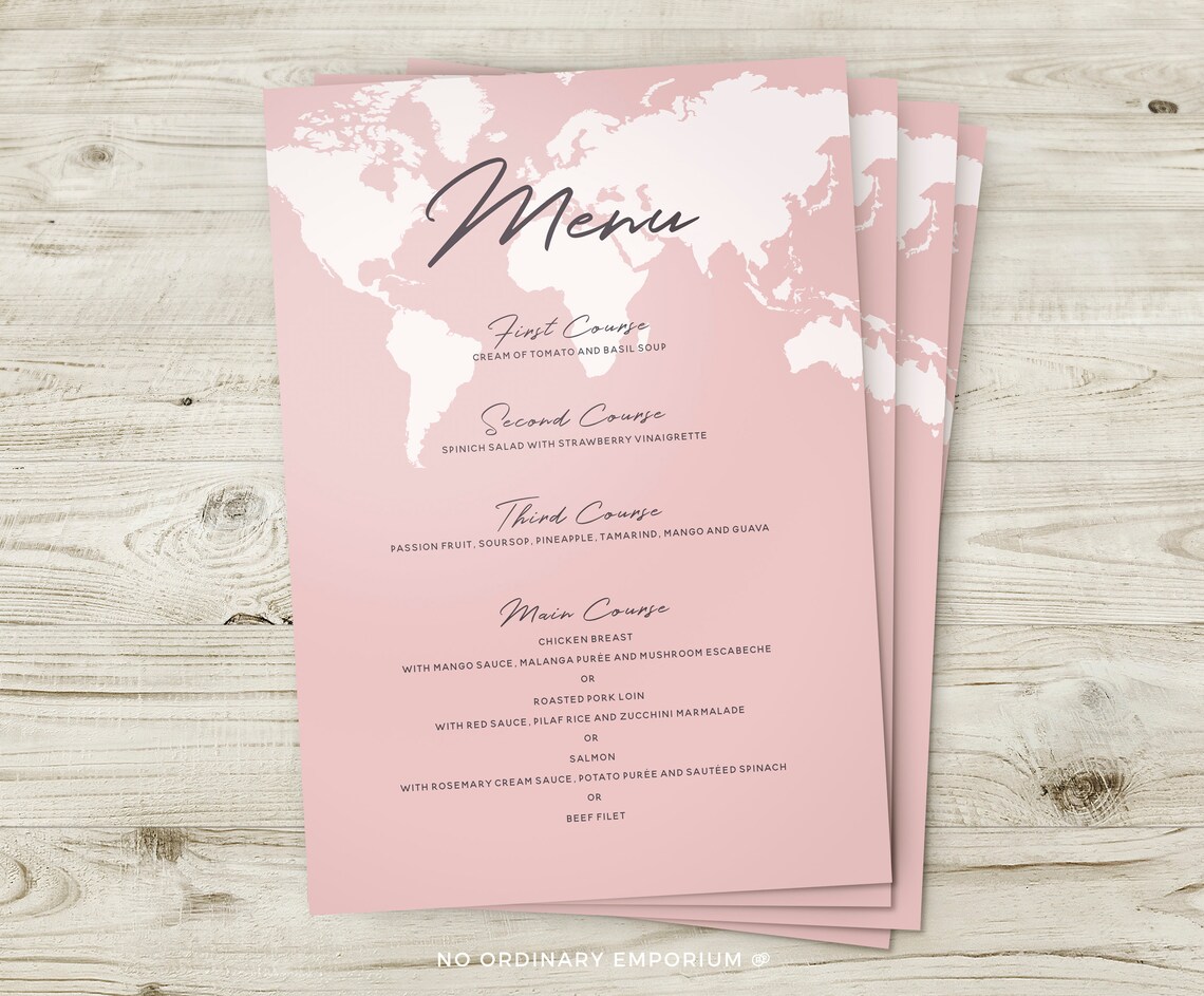 Travel Theme Wedding Menus Travel Theme Menu World Map Menu - Etsy UK