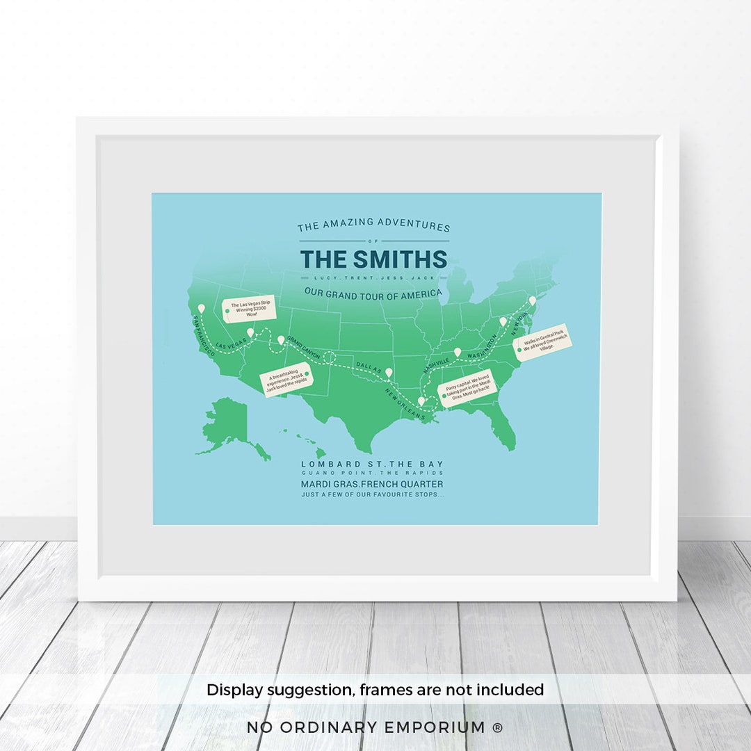 Personalised America Map, Custom USA Travel Map Print, USA Map Print ...
