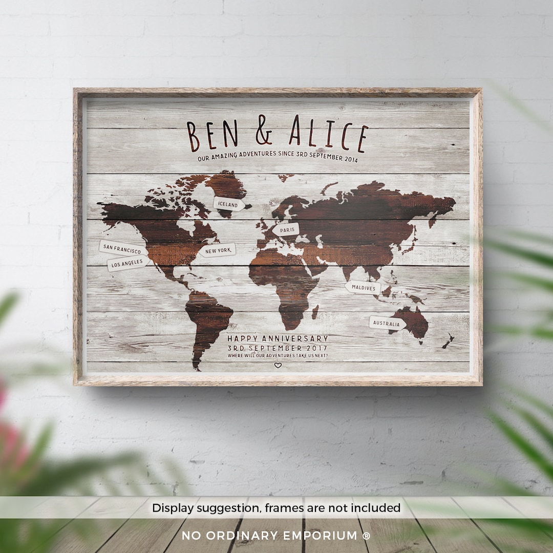 World Map Poster Print, Wood Look Poster, Travel Bucket List ...