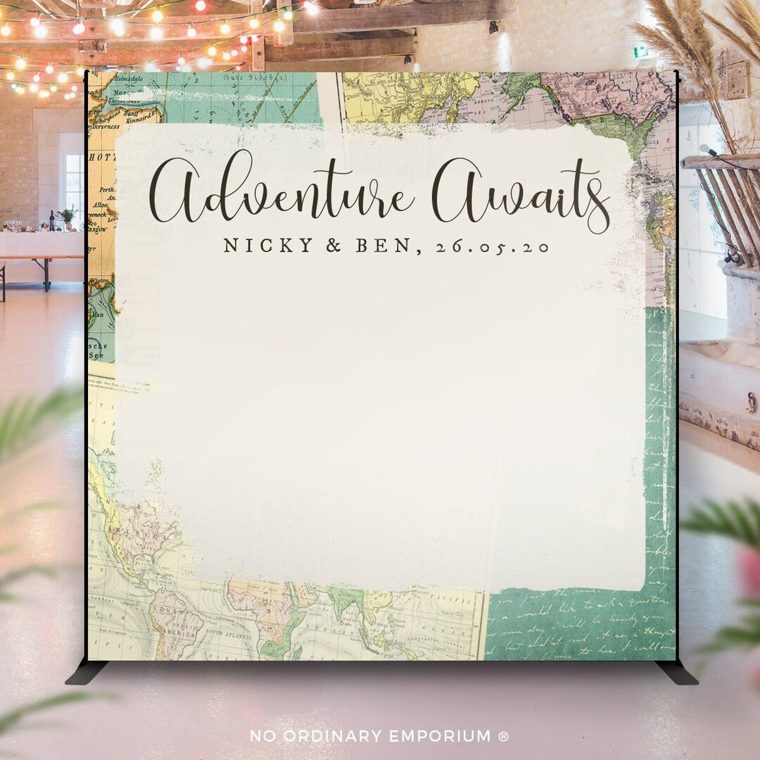 Map Theme Backdrop, Travel Theme Wedding, Engagement Banner, Adventure ...