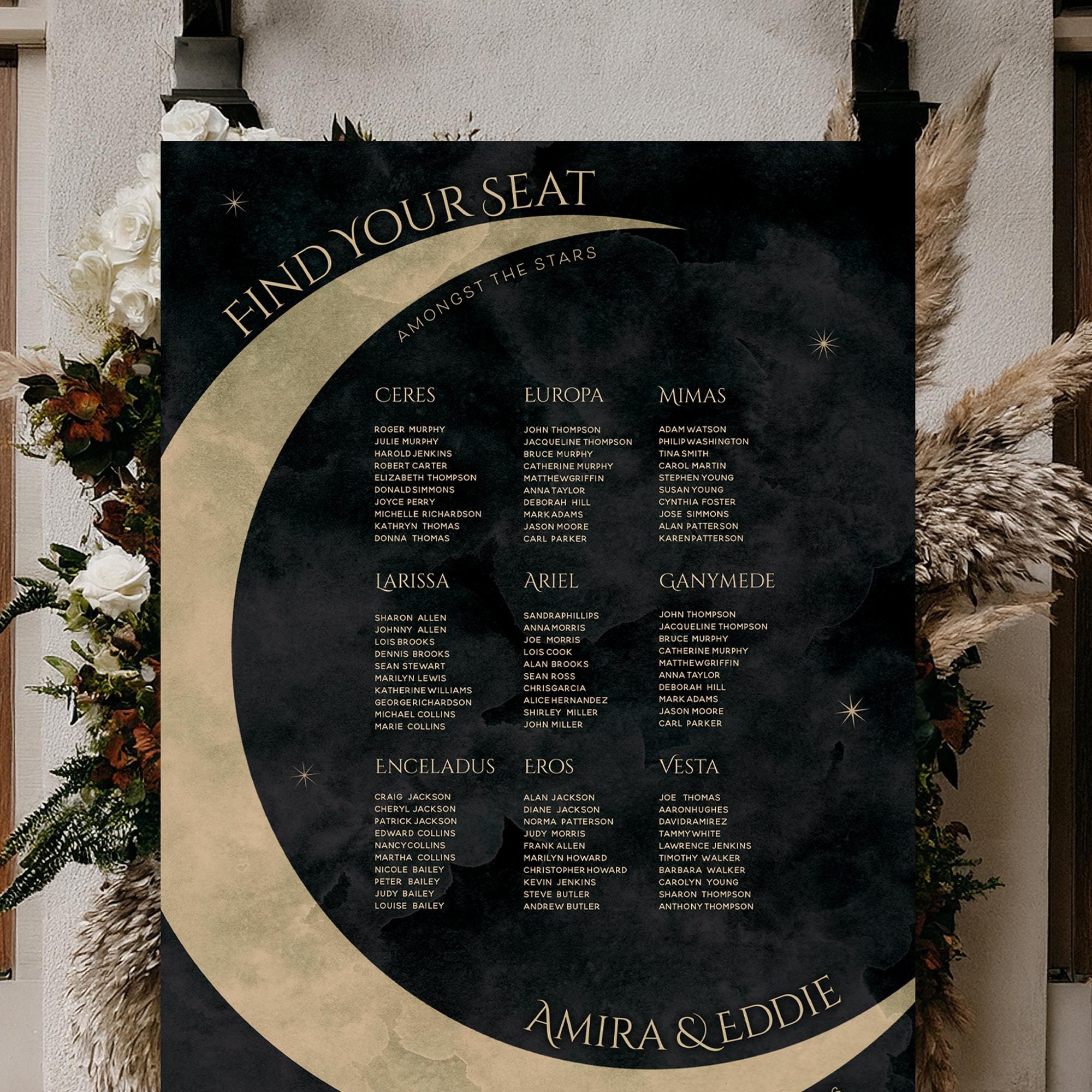 Celestial Wedding Seating Chart for an Elegant Moon Stars Wedding Decor ...