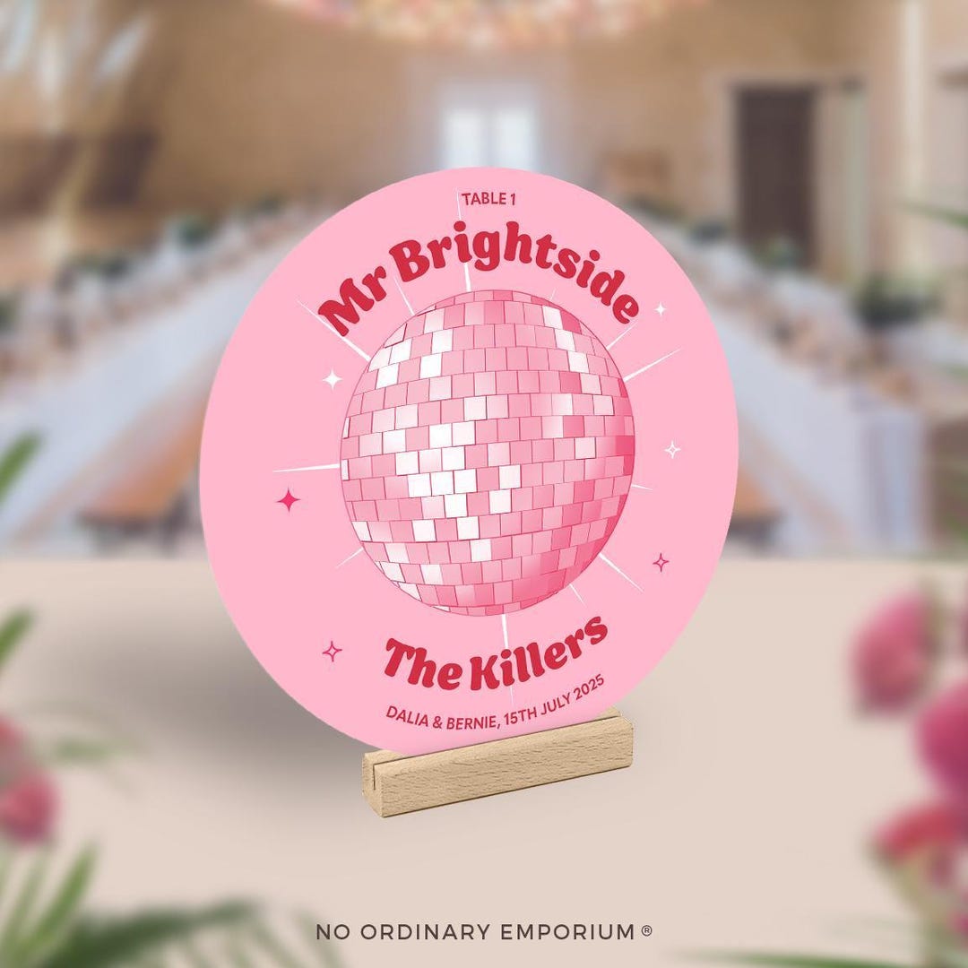 Disco Table Cards, Retro Wedding Table Names, Groovy Table Signs, Round ...