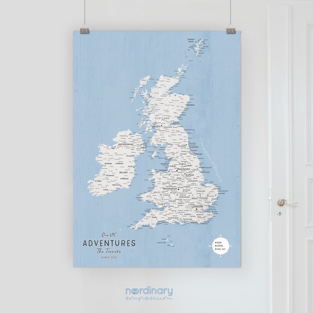 UK Map Pin Board, Push Pin Map Personalised, Road Trip Map, Places Been ...