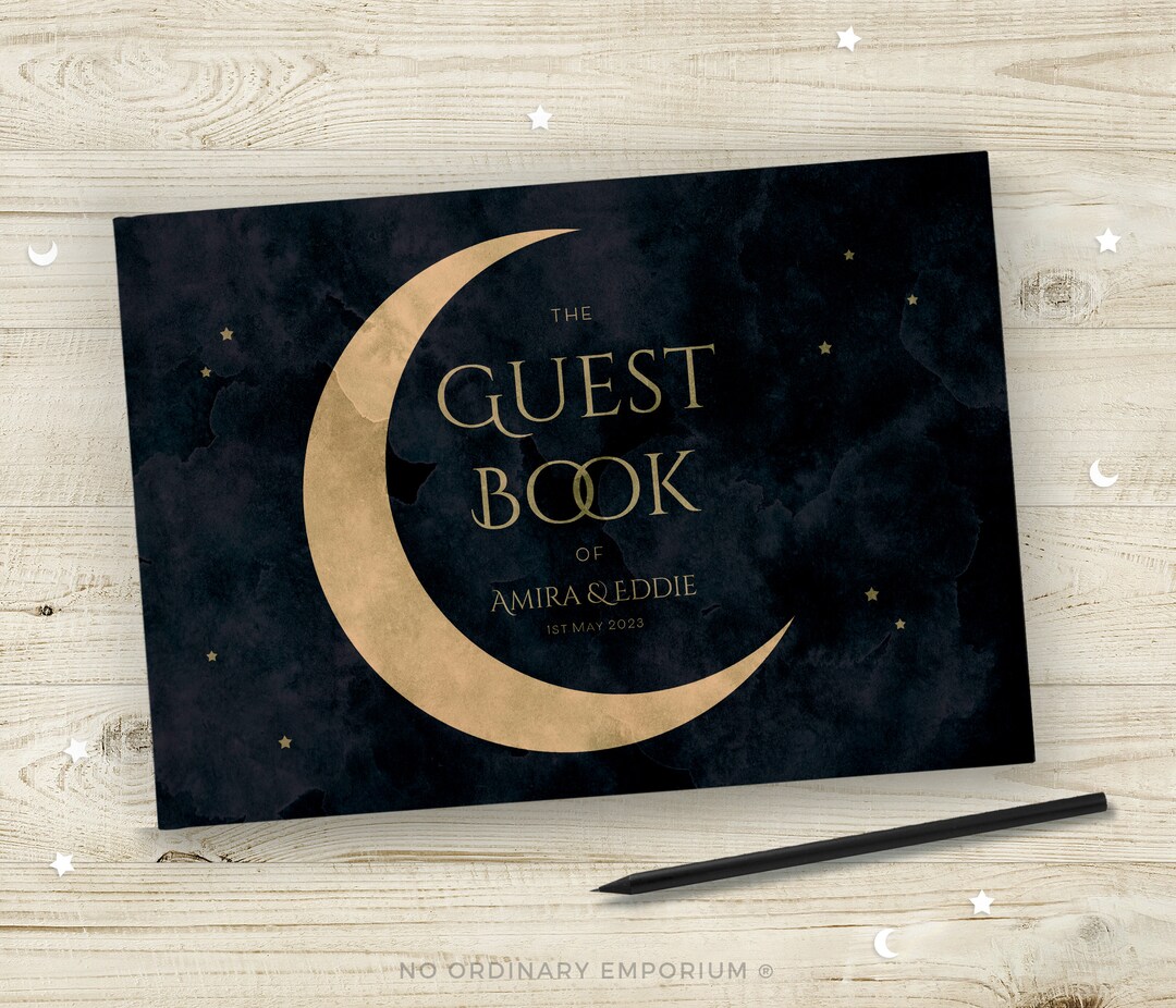 Celestial Guest Book, Moon Stars Wedding Guestbook, Starry Night Wedding, Galaxy Navy Blush ...