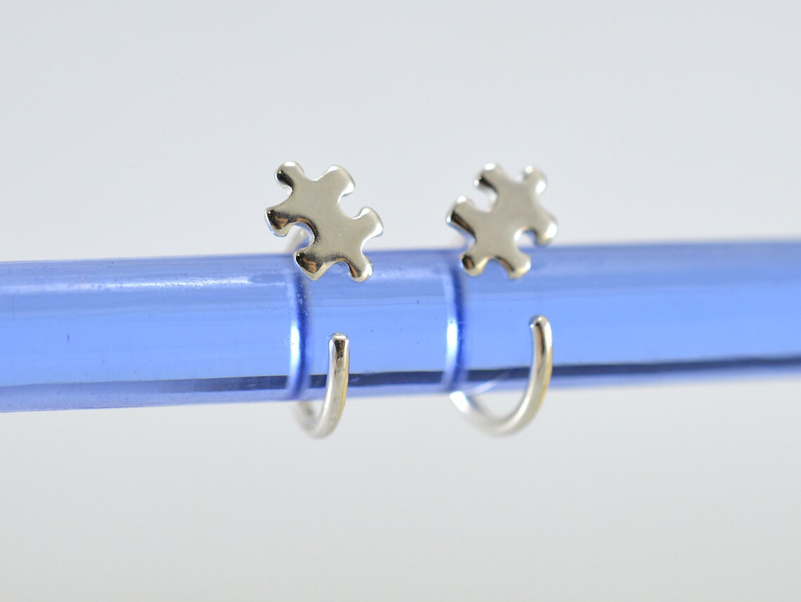 Puzzle Piece Hoops Tiny Hugging Hoop Autism Awareness Mini - Etsy