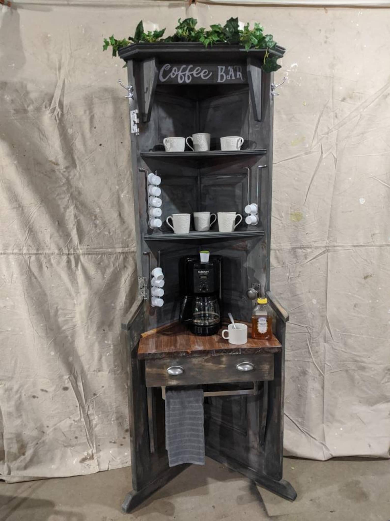 Corner Coffee Station-coffee Bar- From a Recycled Door- W/"k" Cup Racks ...