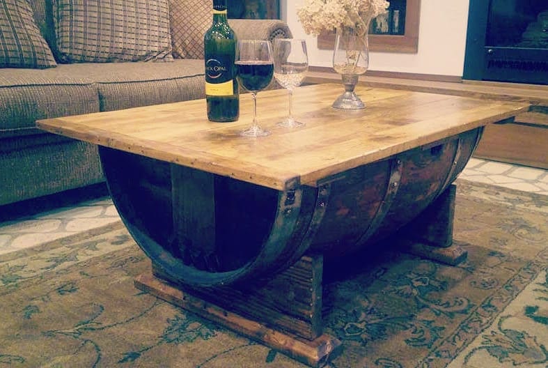This Wood Coffee Table Made From a Wine Barrel is a Nice Industrial ...