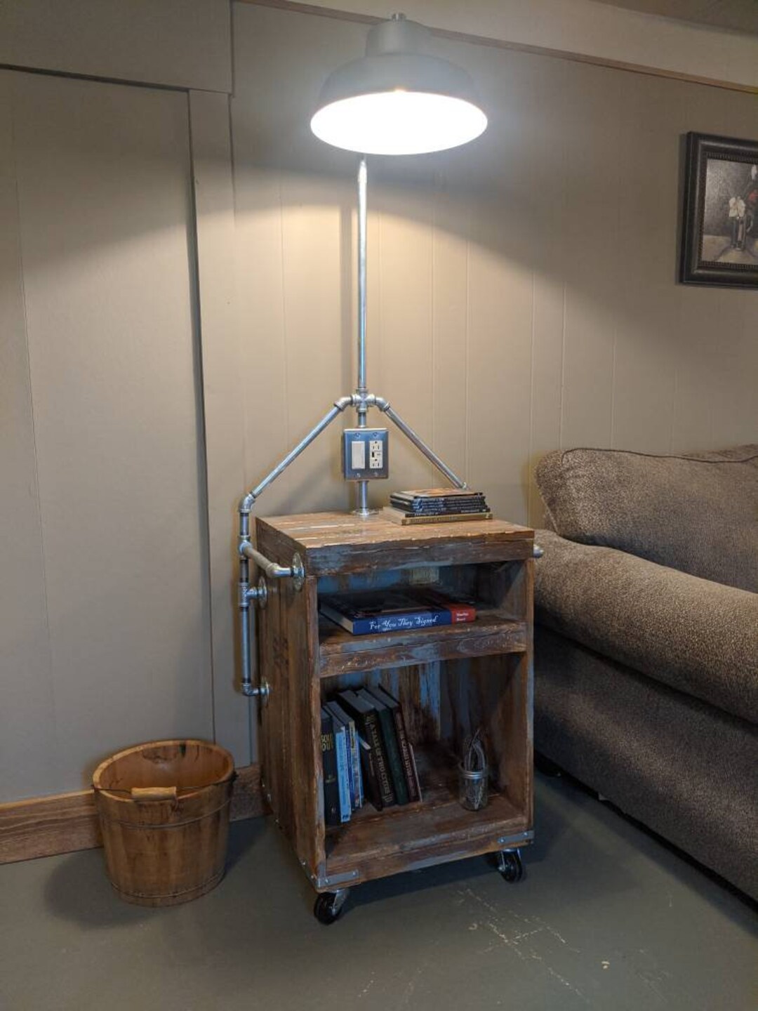 End Table With Industrial Lighting. Reclaimed Wood. Galvanized Steel ...