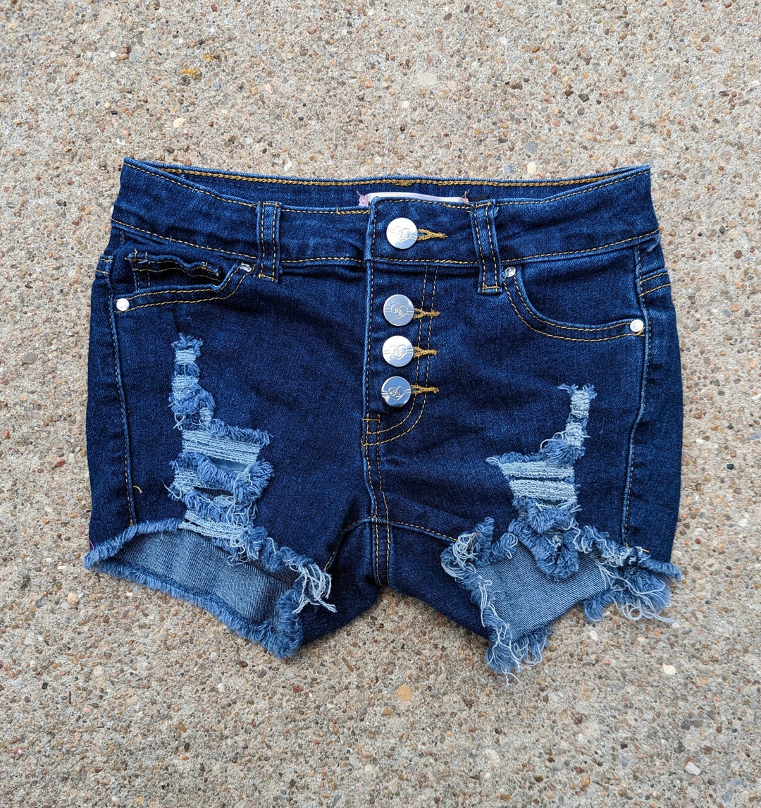 Dark Wash Girls Distressed Shorts // Cut off Shorts // Distressed Girls ...