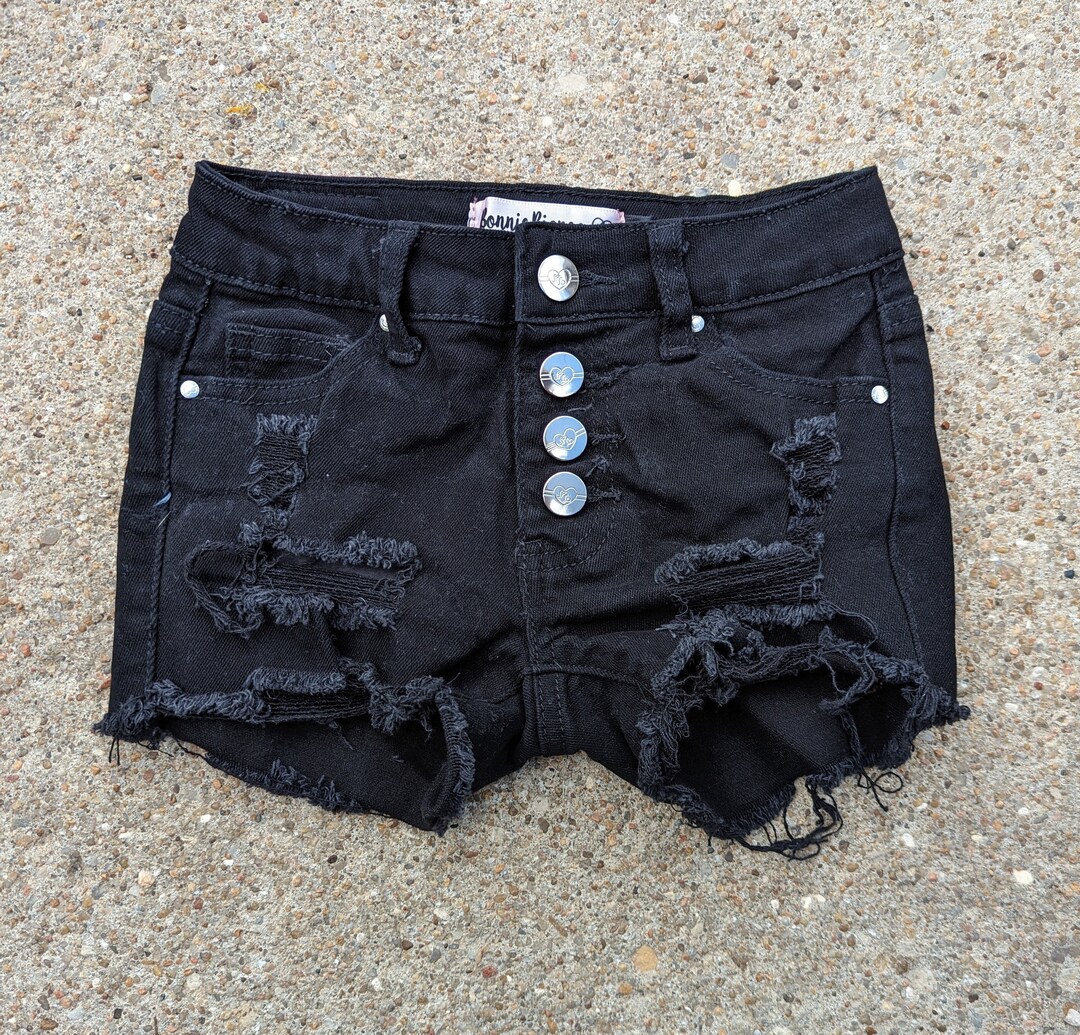 Girls Black Distressed Shorts // Youth Girls Distressed Shorts // Girls ...