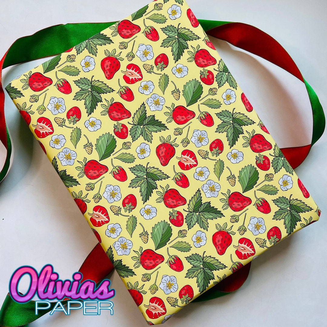 Vintage Strawberry Fruit Vines Themed Gift Wrap Sheets Botanical ...