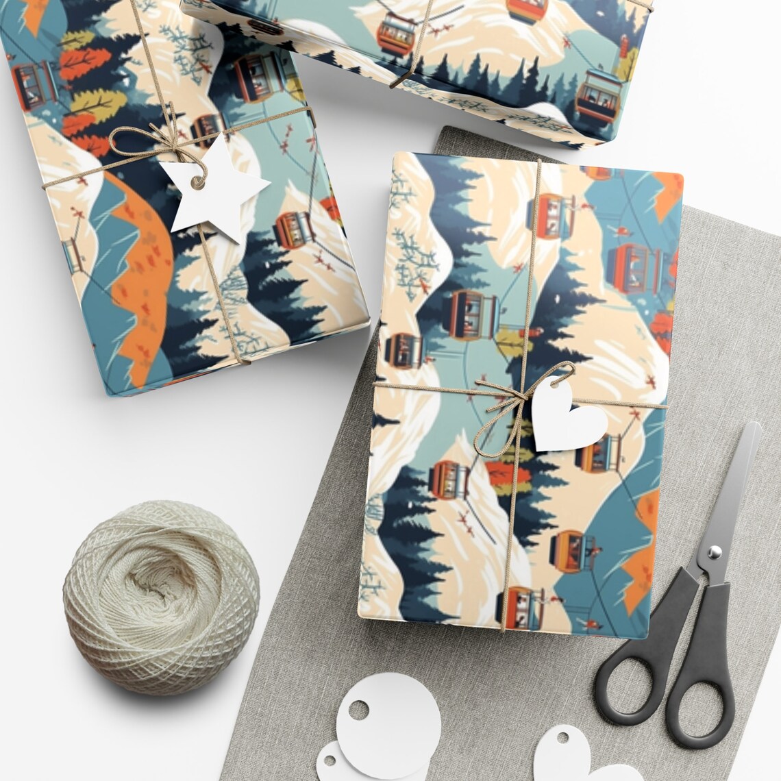 Alpine Ski Mountains Themed Christmas Gift Wrap Sheets | Holiday ...