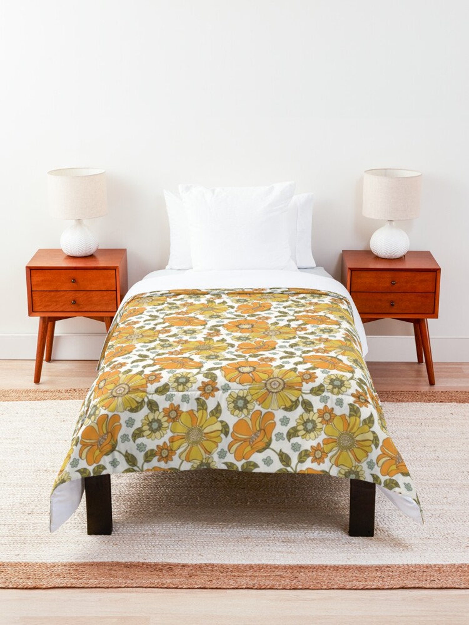 70s Retro Mod Yellow Daisies Comforter Bedroom Bedspread | Etsy