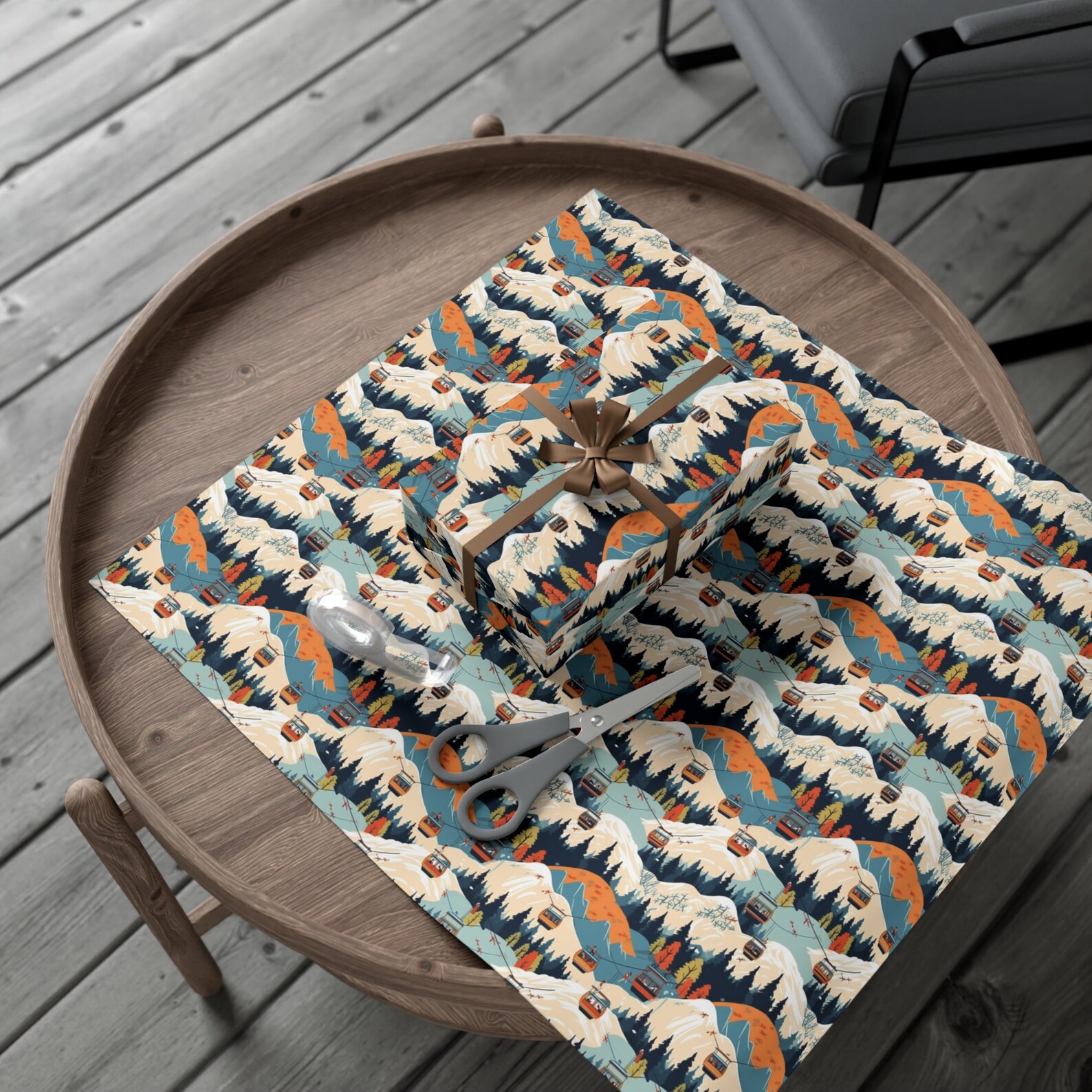 Alpine Ski Mountains Themed Christmas Gift Wrap Sheets | Holiday ...