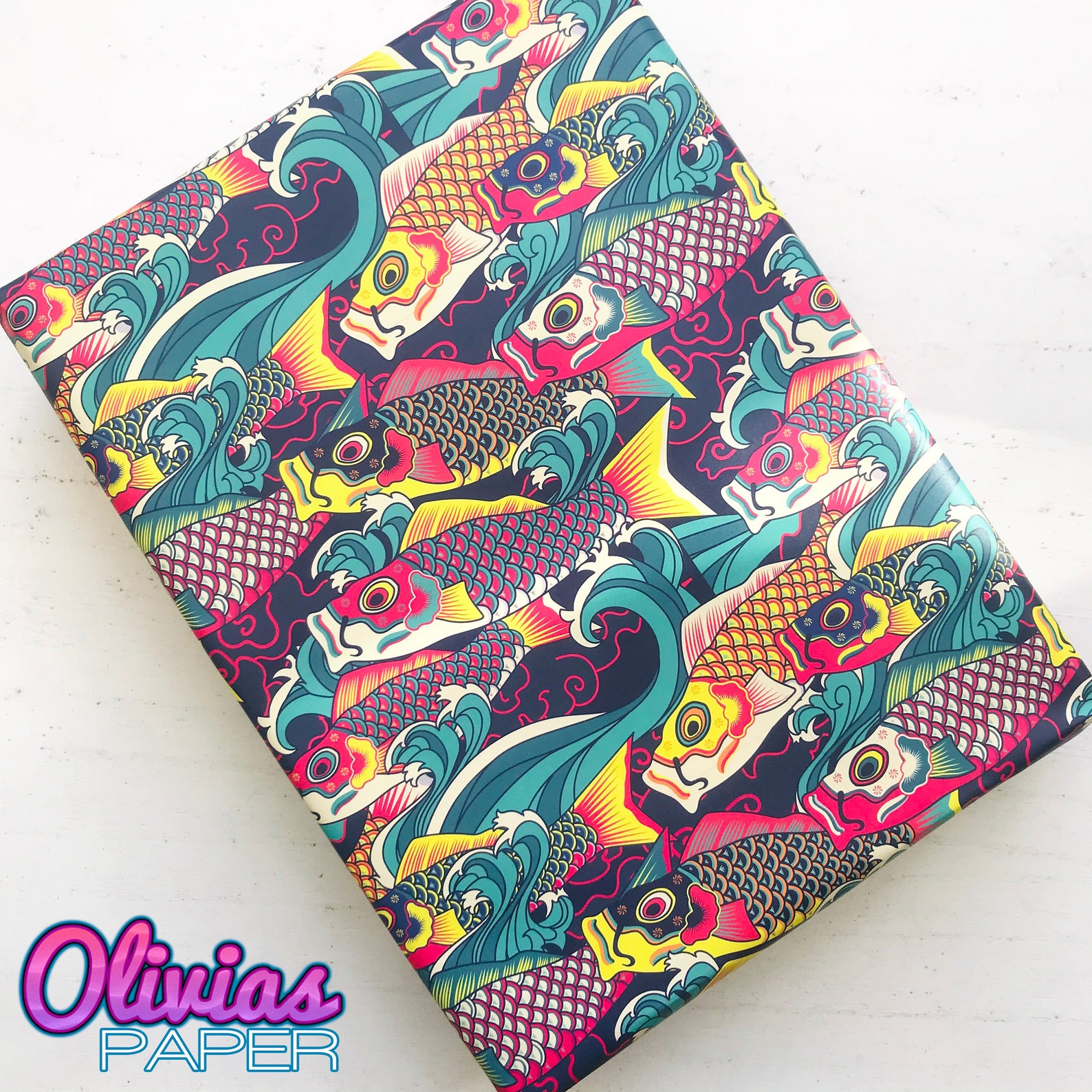 JAPANESE KOI PRINT Colorful Tribal Tattoo Print Thick Wrapping - Etsy