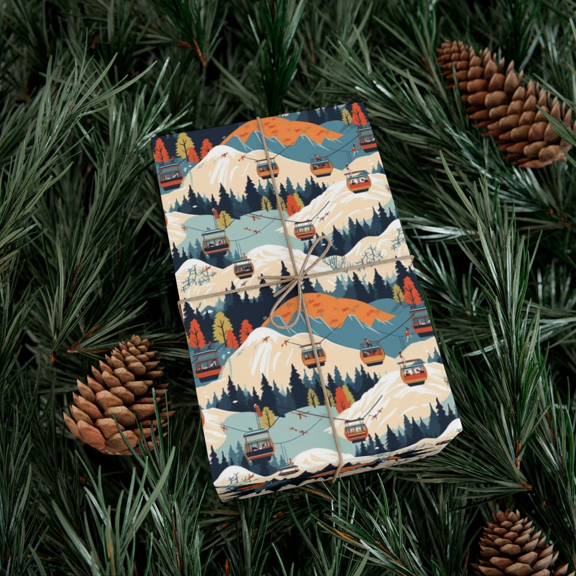 Alpine Ski Mountains Themed Christmas Gift Wrap Sheets | Holiday ...