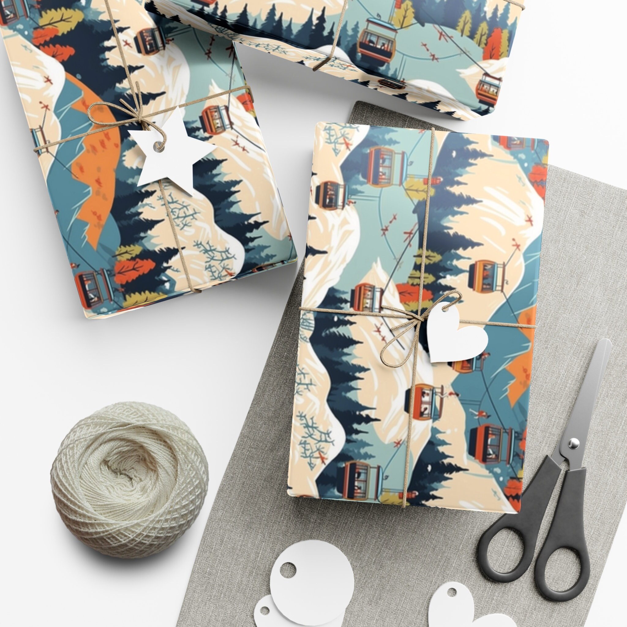 Alpine Ski Mountains Themed Christmas Gift Wrap Sheets | Holiday ...