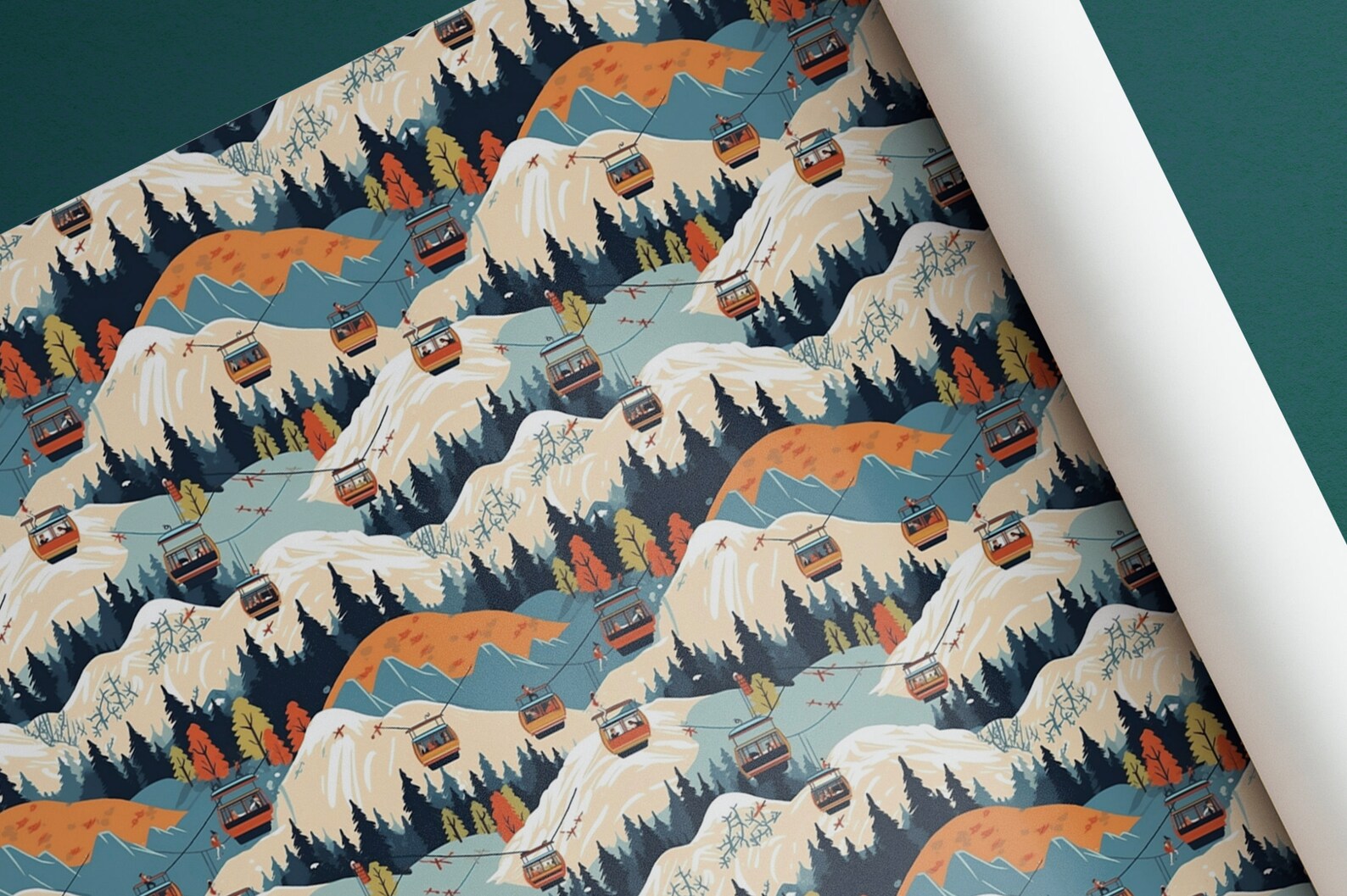 Alpine Ski Mountains Themed Christmas Gift Wrap Sheets | Holiday ...