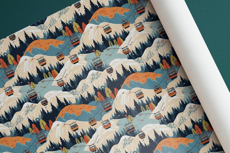 Alpine Ski Mountains Themed Christmas Gift Wrap Sheets | Holiday ...