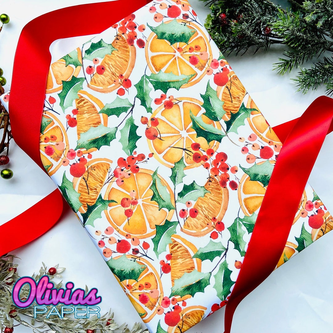 Sicilian Oranges and Cranberries Gift Wrap Sheets | Christmas Wrapping ...