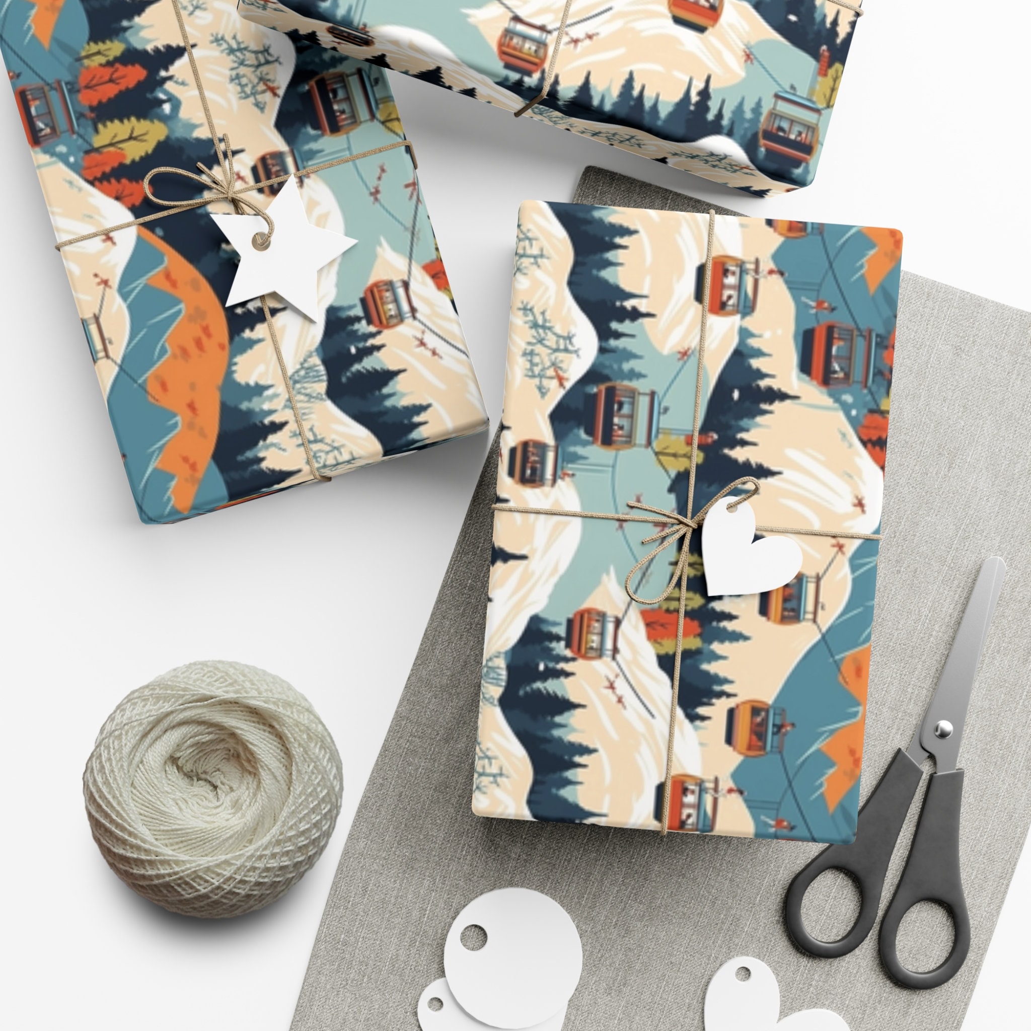 Alpine Ski Mountains Themed Christmas Gift Wrap Sheets | Holiday ...