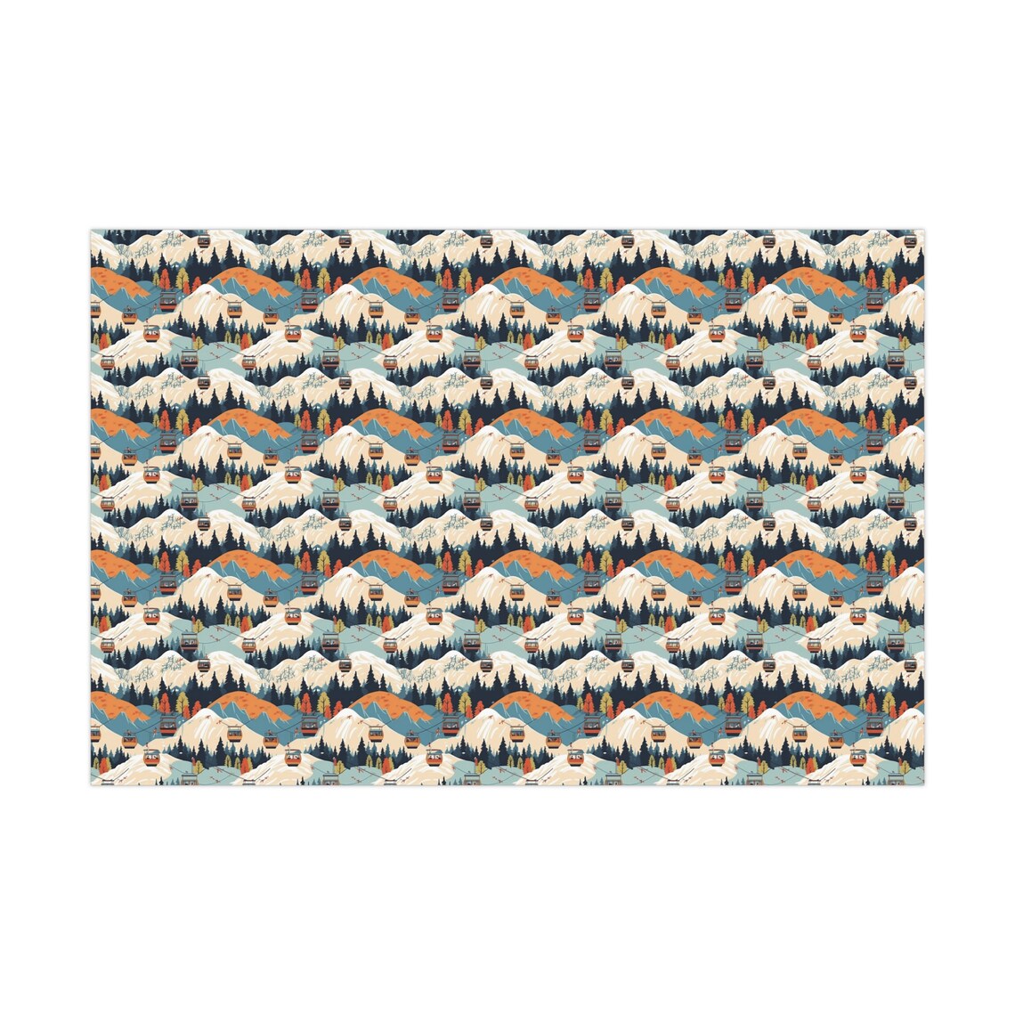 Alpine Ski Mountains Themed Christmas Gift Wrap Sheets | Holiday ...