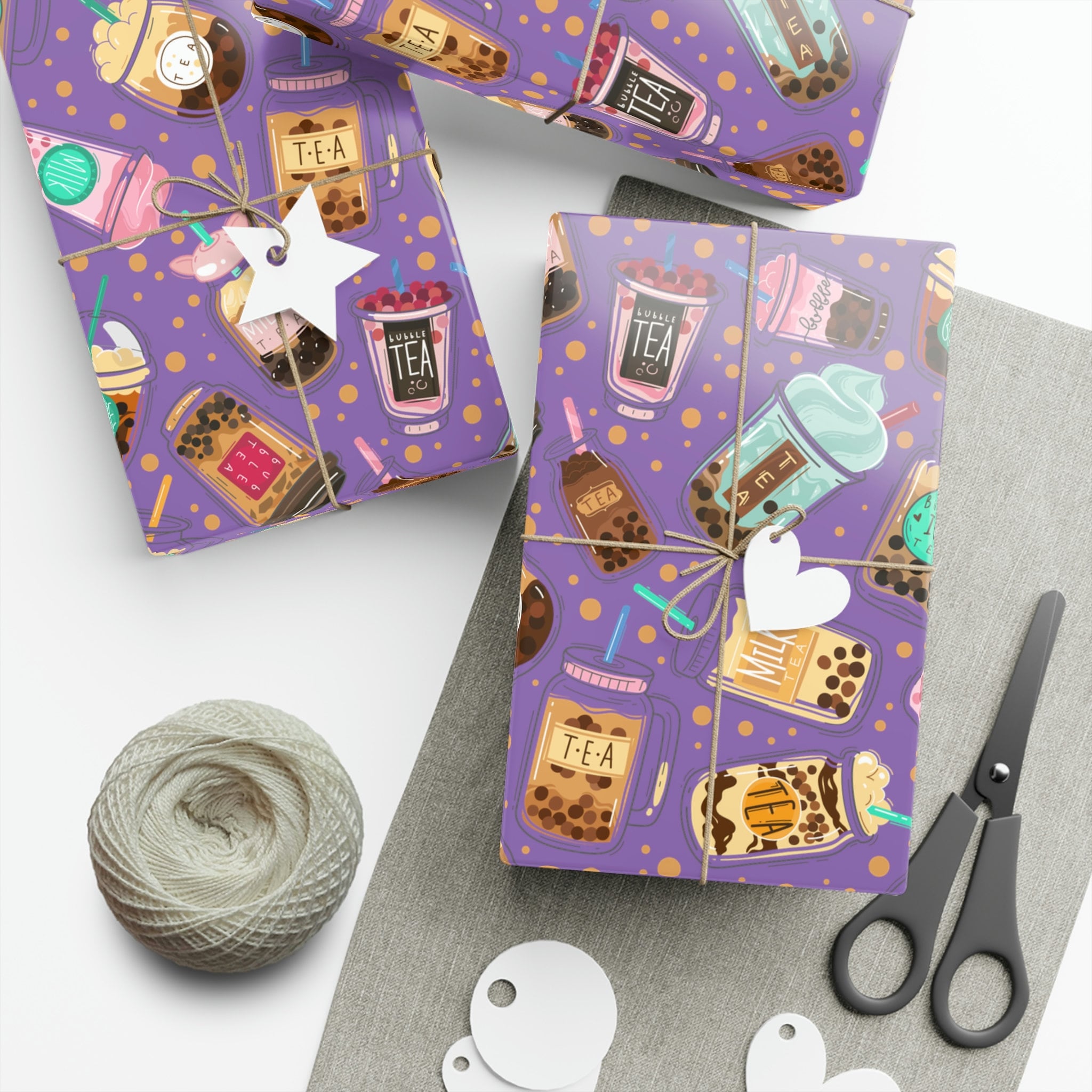 Boba Bubble Tea Themed Gift Wrap Sheets Kawaii Wrapping - Etsy UK