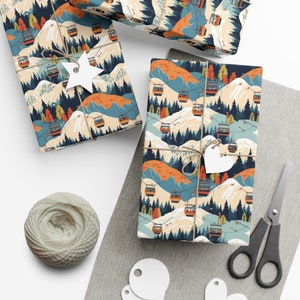 Alpine Ski Mountains Themed Christmas Gift Wrap Sheets | Holiday ...
