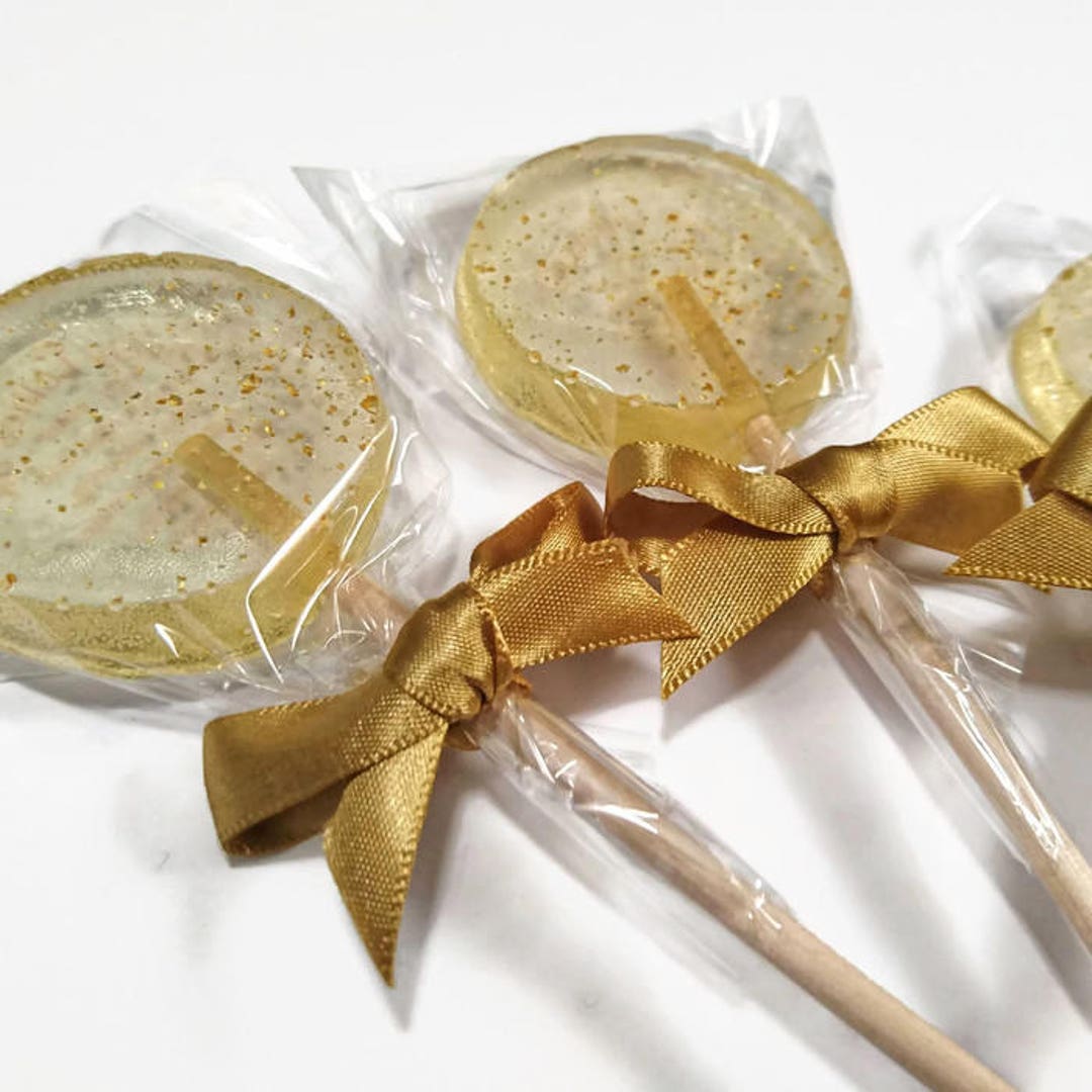 Golden Lollipops With Edible Gold Glitter and Satin Bows, Wedding ...
