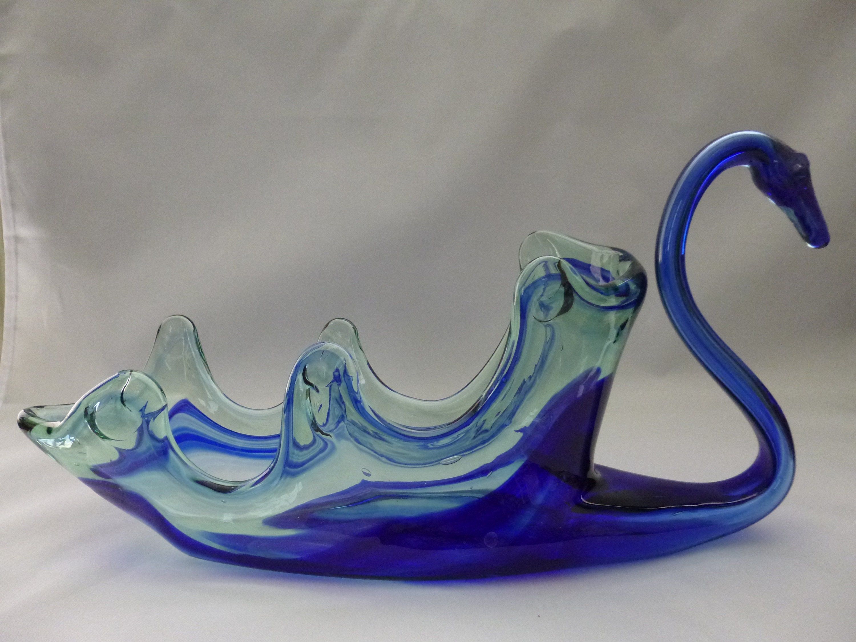 Vintage Hand Blown Cobalt Blue and Clear Sooner Glass Swan Candy Dish ...