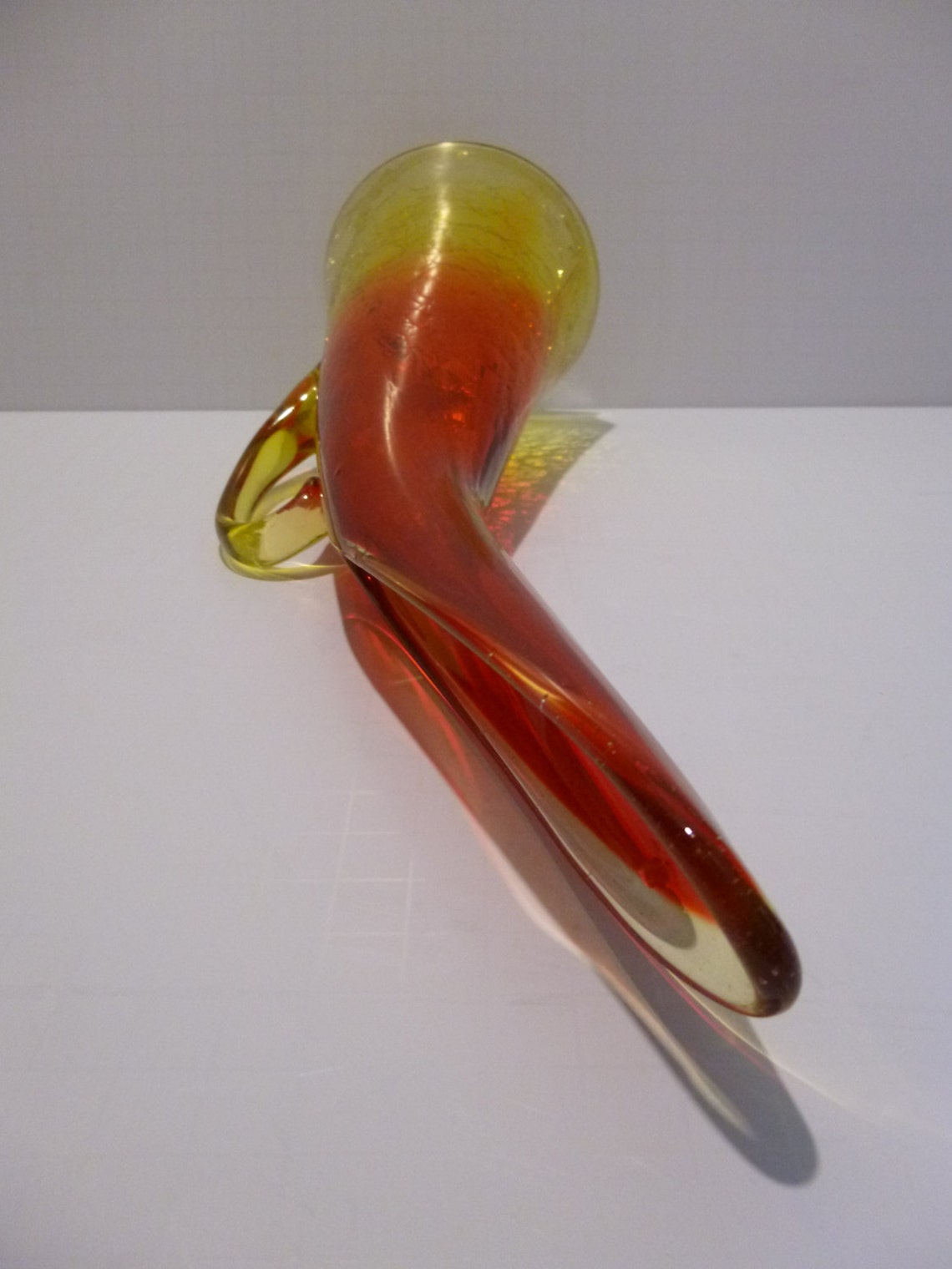 Vintage Yellow and Red Cracked Glass Pitcher,kanawha Amberina, Mid ...