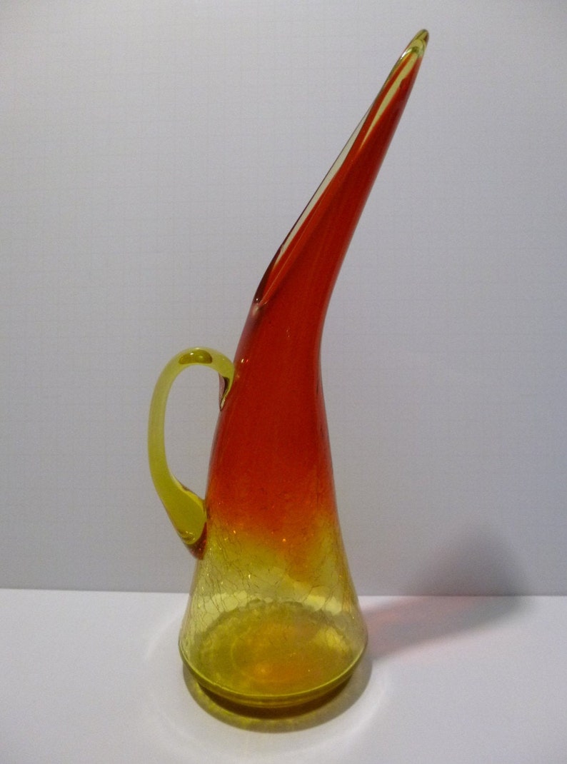 Vintage Yellow and Red Cracked Glass Pitcher,kanawha Amberina, Mid ...