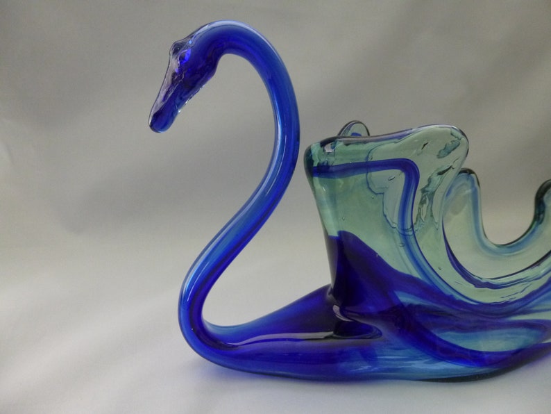 Vintage Hand Blown Cobalt Blue and Clear Sooner Glass Swan Candy Dish ...