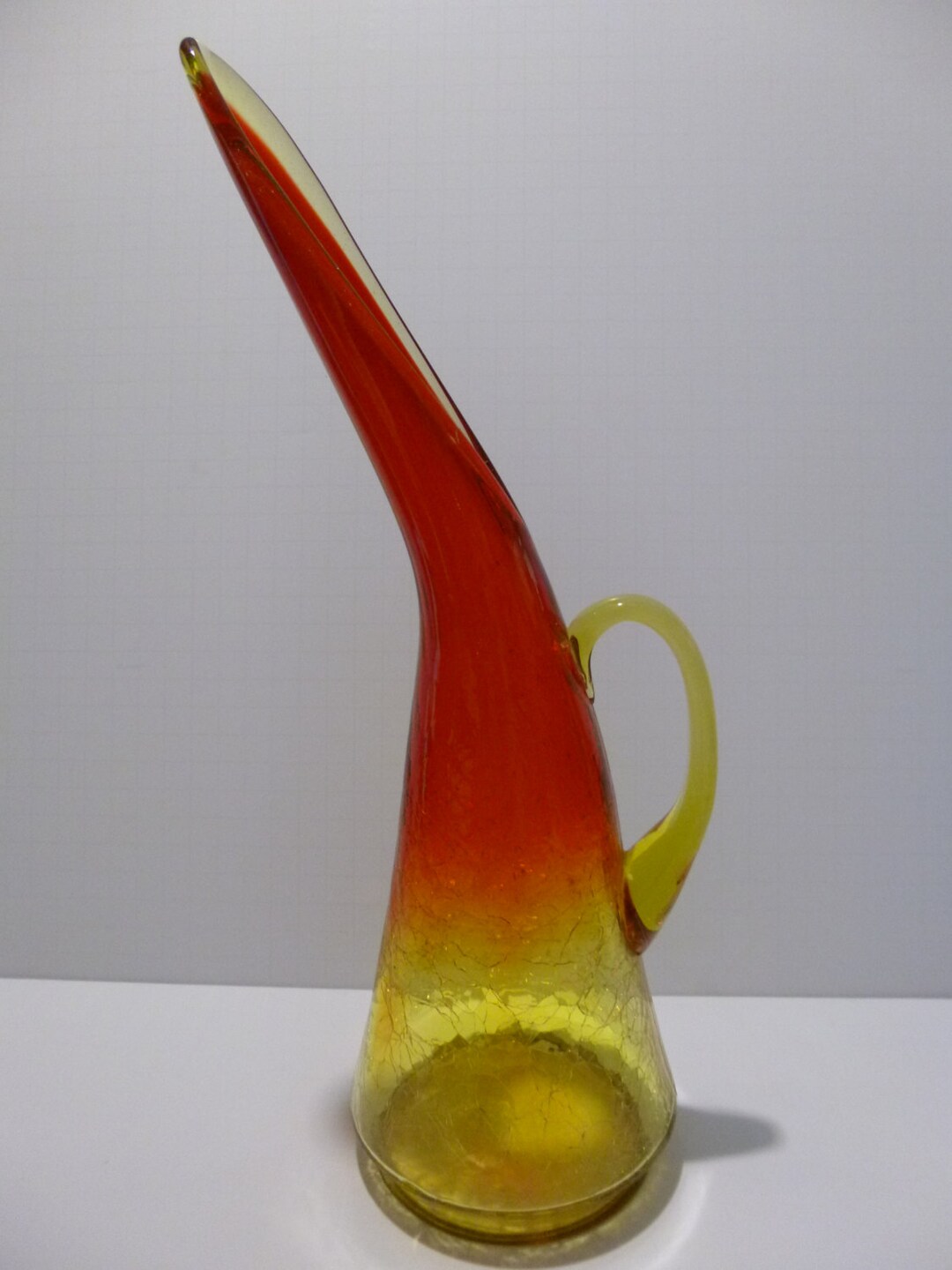 Vintage Yellow and Red Cracked Glass Pitcher,kanawha Amberina, Mid ...