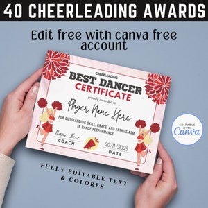 Canva Cheerleading Award Certificates, Cheerleading Team Party, Canva ...