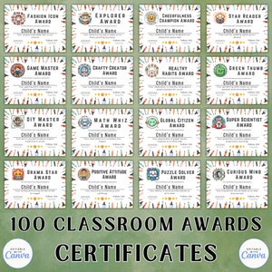 100 Funny Editable Classroom Awards Certificates, Canva Template ...